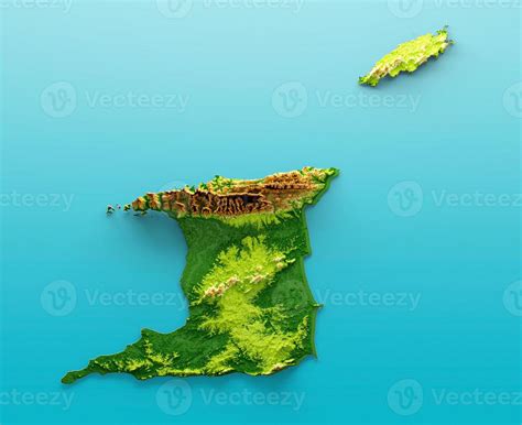 Trinidad And Tobago Map Shaded Relief Color Height Map On The Sea Blue