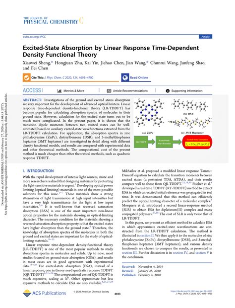 pdf excited state absorption by linear response time dependent density functional theory