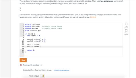 solved type a statement using srand to seed random numb