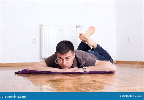 Man Lying On The Floor On Stomach Stock Image Image Of Horizontal
