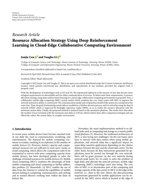 pdf resource allocation strategy using deep reinforcement learning in cloud edge collaborative