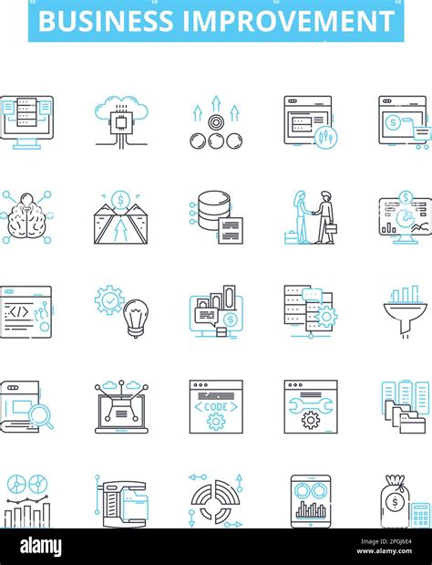 Business Improvement Vector Line Icons Set Optimization Performance