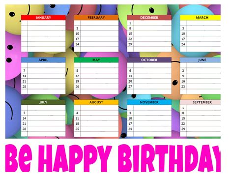 Free Editable Birthday List Template