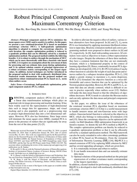 pdf robust principal component analysis based on maximum correntropy criterion
