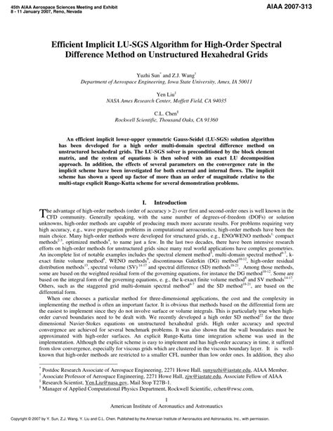 pdf efficient implicit lu sgs algorithm for high order spectral difference method on