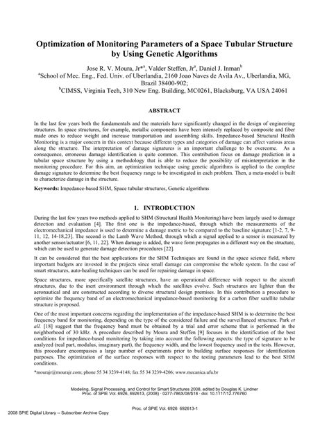 pdf optimization of monitoring parameters of a space tubular structure by using genetic algorithms