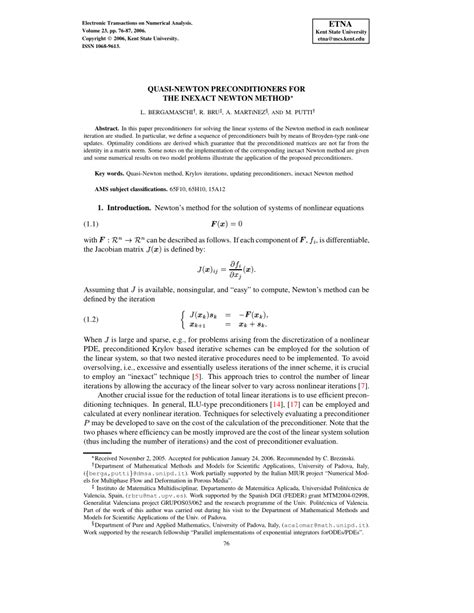 pdf quasi newton preconditioners for the inexact newton method
