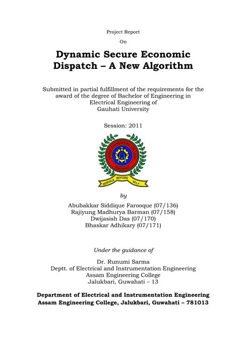 pdf dynamic secure economic dispatch a new algorithm