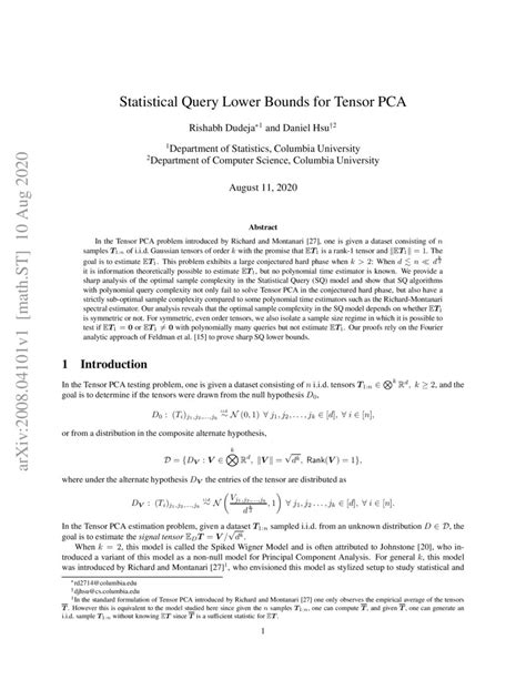 statistical query lower bounds for tensor pca deepai
