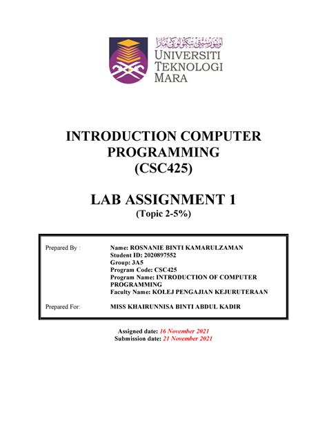 assignment lab 1 multiple selection csc425 introduction computer programming csc 425 lab