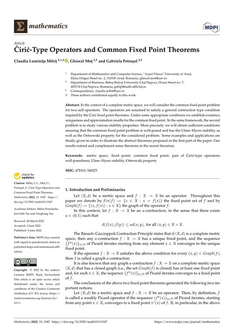 pdf Ćirić type operators and common fixed point theorems