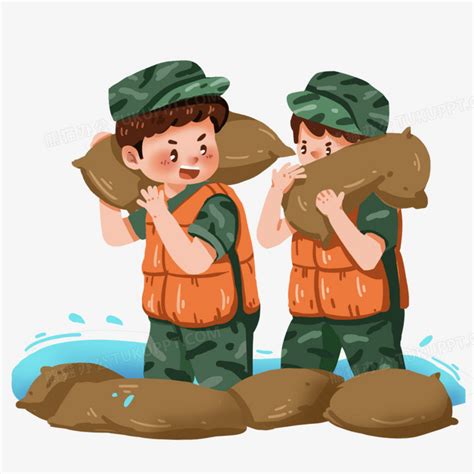 手绘卡通防汛抗旱救洪救灾抢险场景PNG图片素材下载 手绘PNG 熊猫办公