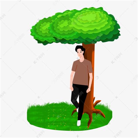 男孩背靠大树素材图片免费下载 千库网
