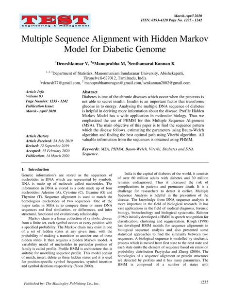 pdf multiple sequence alignment with hidden markov model for diabetic genome