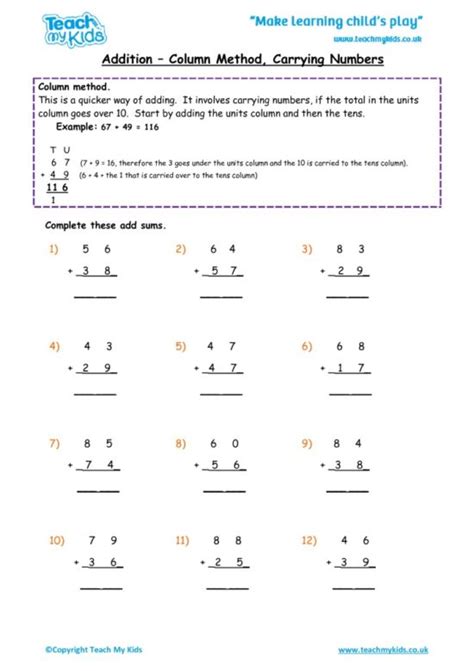 addition subtraction using column method teaching res