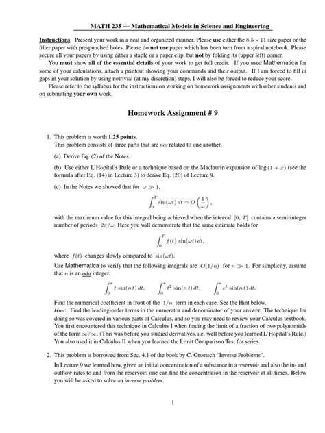 homework assignment 9 math 235 mathematical models in science and engineering pdf