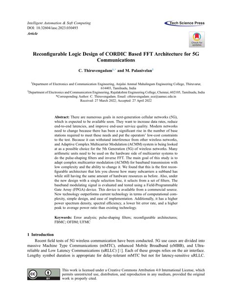 pdf reconfigurable logic design of cordic based fft architecture for 5g communications