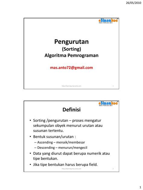 PDF Pengurutan Sorting Algoritma Pemrograman PDF File26 05 2010 3