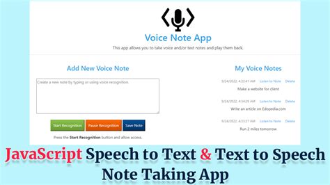 javascript speech to text and text to speech note taking app edopedia