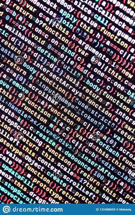 javascript code in text editor coding cyberspace concept screen of web developing code stock
