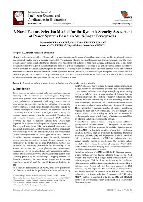 pdf a novel feature selection method for the dynamic security assessment of power systems