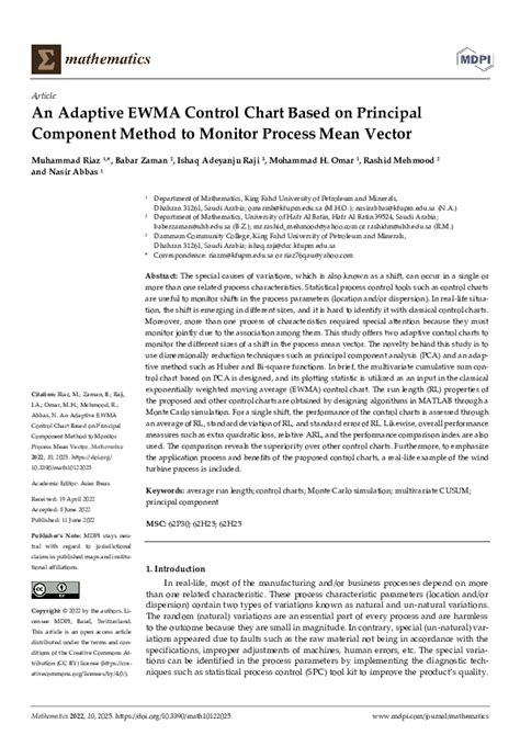 pdf an adaptive ewma control chart based on principal component method to monitor process mean