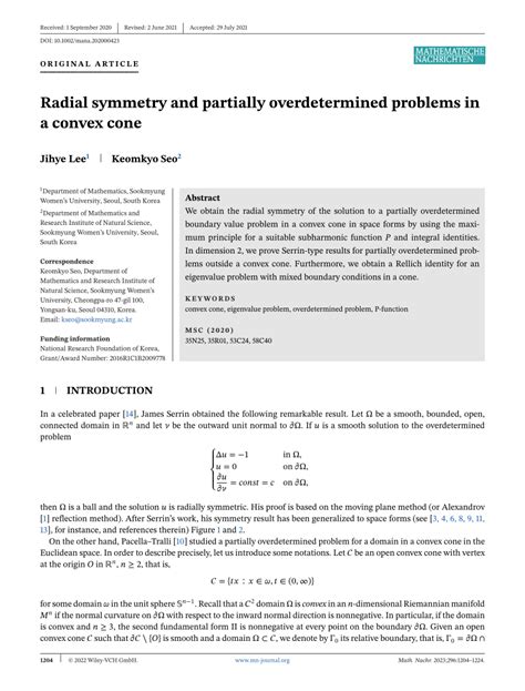 radial symmetry and partially overdetermined problems in a convex cone request pdf