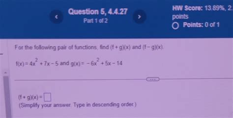 solved for the following pair of functions find f g x