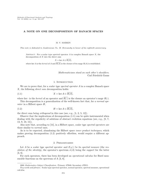 pdf a note on one decomposition of banach spaces
