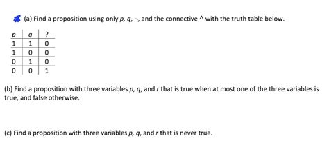 solved a find a proposition using only p q and the connective with the truth table below 1