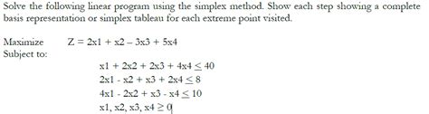 solved solve the following linear program using the simplex