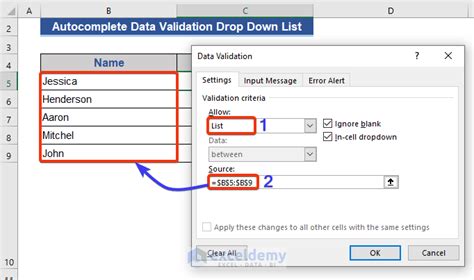 how to autocomplete data validation drop down list in excel