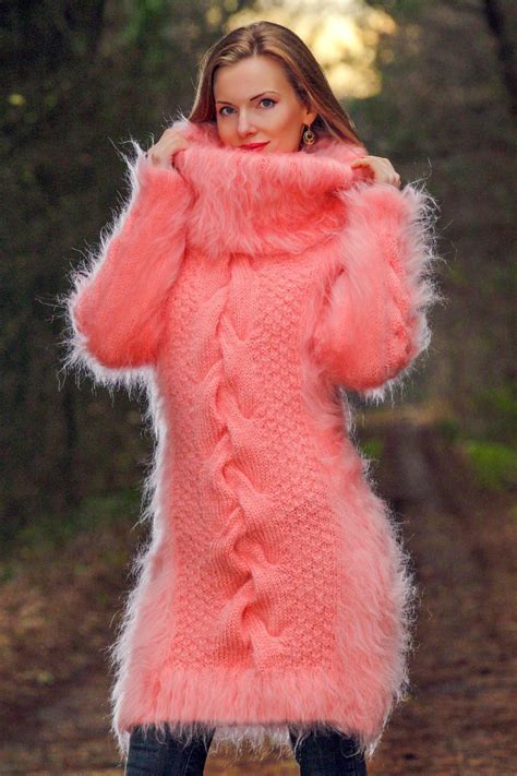 Pink Fuzzy Hand Knitted Mohair Sweater Dress By Supertanya ® Themohair Together Withcashmere
