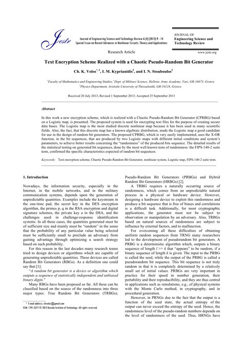 pdf text encryption scheme realized with a chaotic pseudo random bit generator