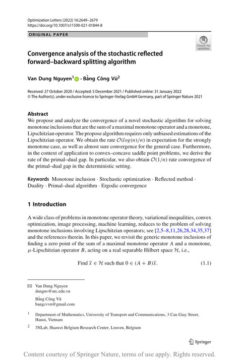 convergence analysis of the stochastic reflected forward backward splitting algorithm request pdf