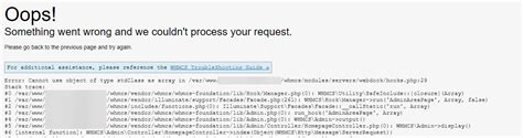 cannot use object of type stdclass as array in · issue 1 · webdock io php whmcs · github
