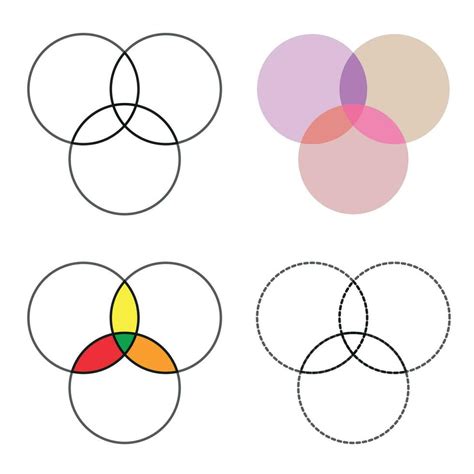 Intersection Of Three Sets Circles Venn Diagram Vector Illustration