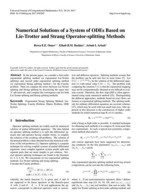 pdf numerical solutions of a system of odes based on lie trotter and strang operator splitting