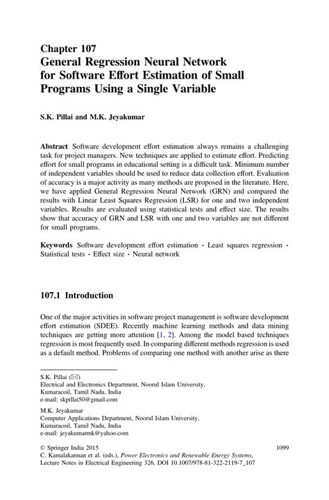 pdf general regression neural network for software effort estimation of small programs using a