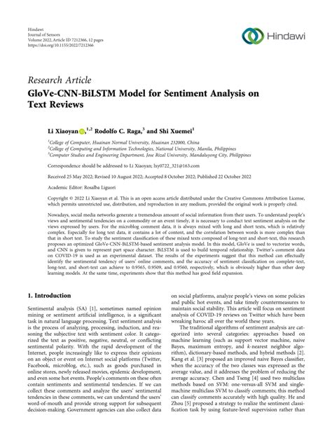 pdf glove cnn bilstm model for sentiment analysis on text reviews