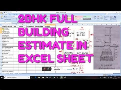2bhk Building Estimate In Excel Sheet YouTube