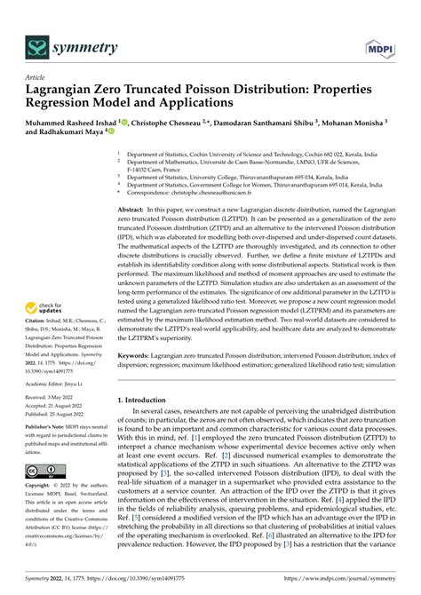 pdf lagrangian zero truncated poisson distribution properties regression model and applications
