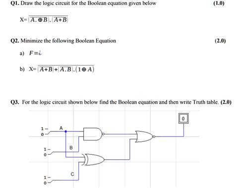 solved q1 draw the logic circuit for the boolean equation given below x a b a b q2