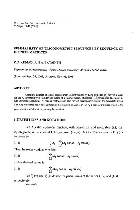 pdf summability of trigonometric sequences by sequence of infinite matrices