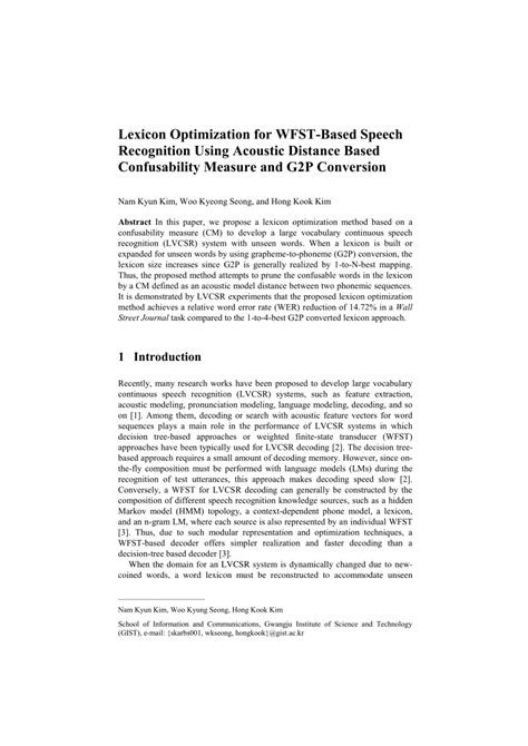 pdf lexicon optimization for wfst based speech recognition using acoustic distance based