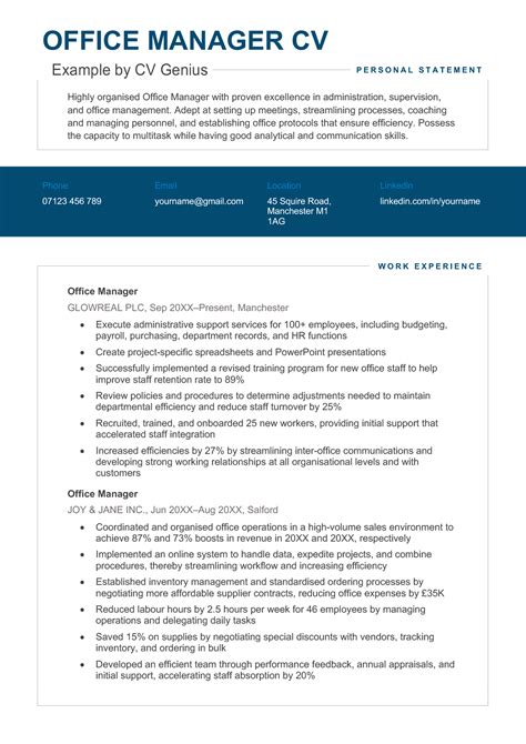 Office Manager CV Example Writing Guide For 2025