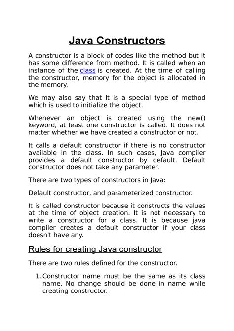 Java Constructors Notes Java Constructors A Constructor Is A Block Of