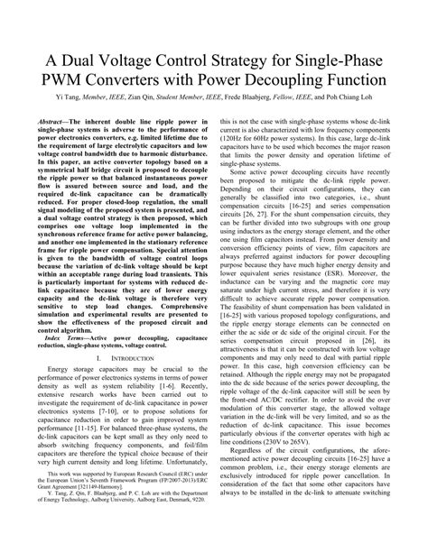 pdf a dual voltage control strategy for single phase pwm converters with power decoupling function