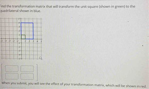 solved find the transformation matrix that will transform the unit square shown in green to