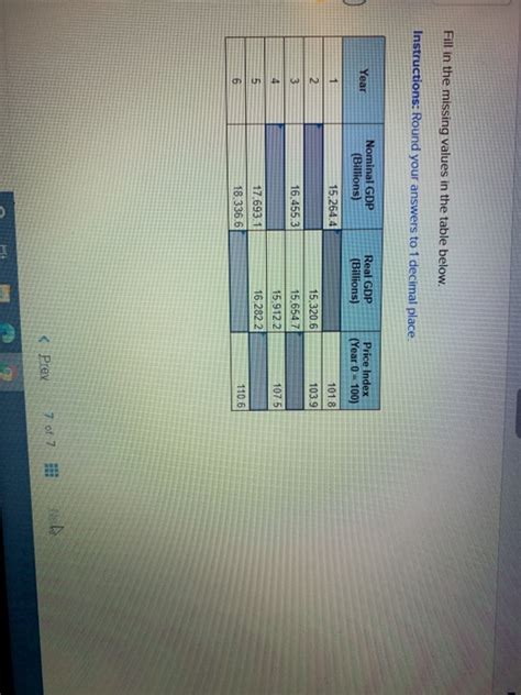 solved fill in the missing values in the table below